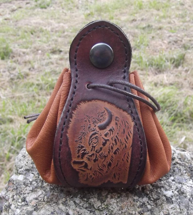 Leather Pouch , Buffalo / Bison Design , Colour "chocolate " (16 Colors ...
