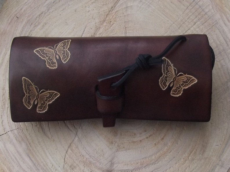 Plumier en cuir trousse vide-poche décor papillons | Etsy France