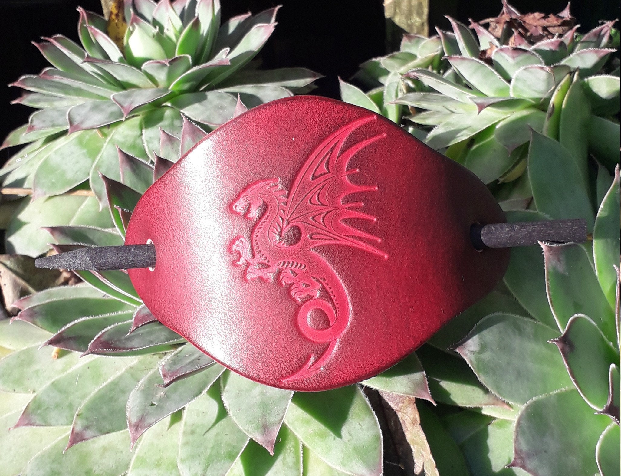 Leather Hair Barrette, Flying Dragon Design, Colour "bordeaux"(16 ...