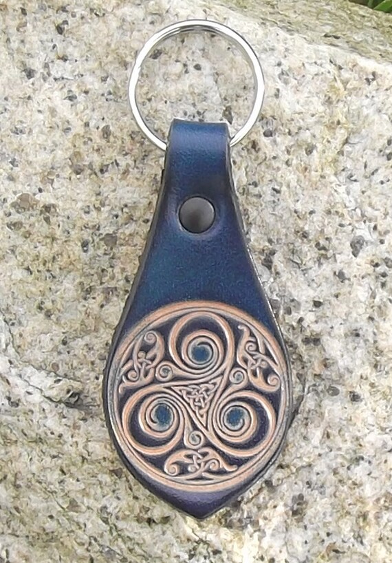 Leather Key Ring Celtic Design Triskell 2 16 Colours | Etsy