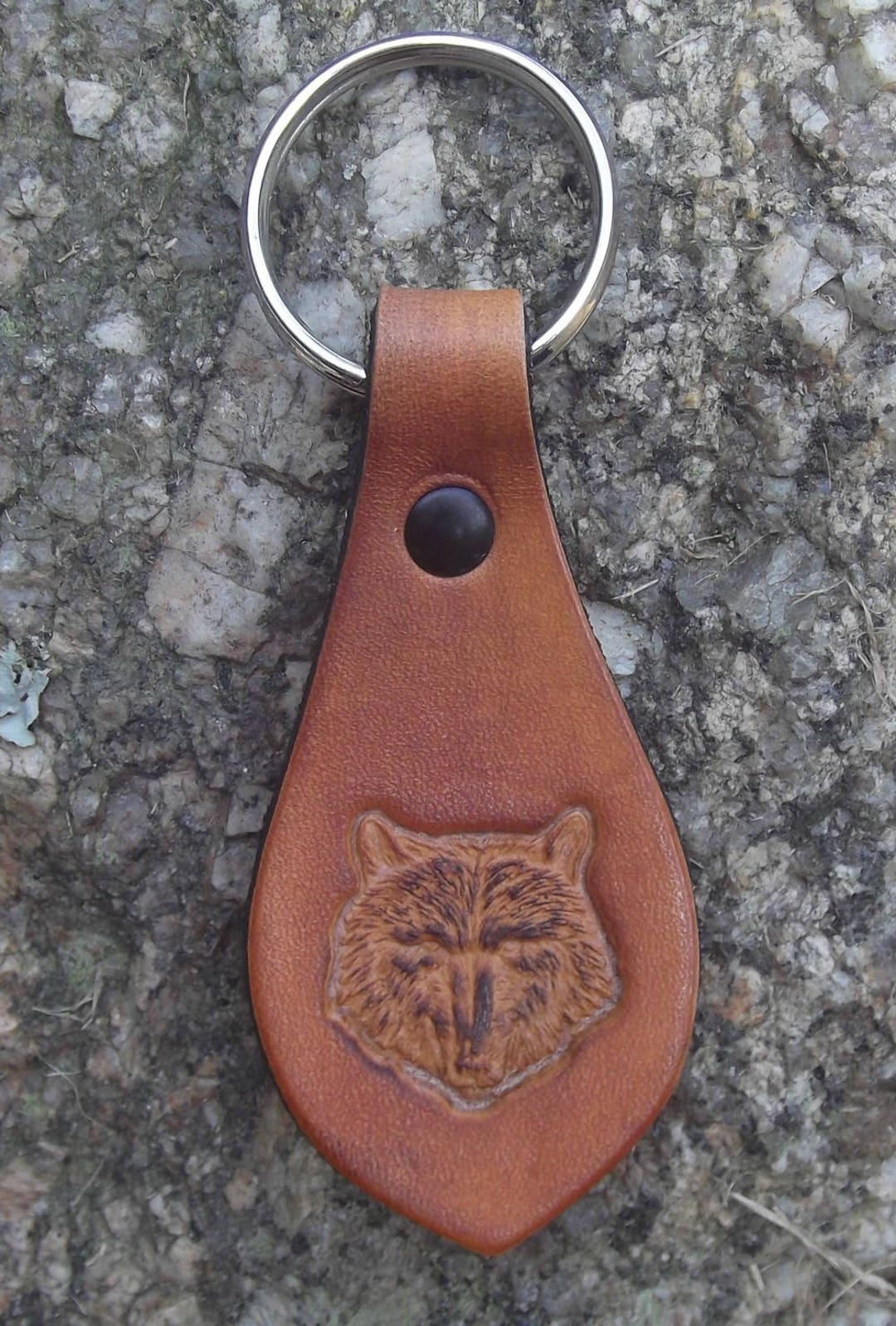 Leather Key Ring , Wolf Head Design , Colour "ambre"(16 Colours ...