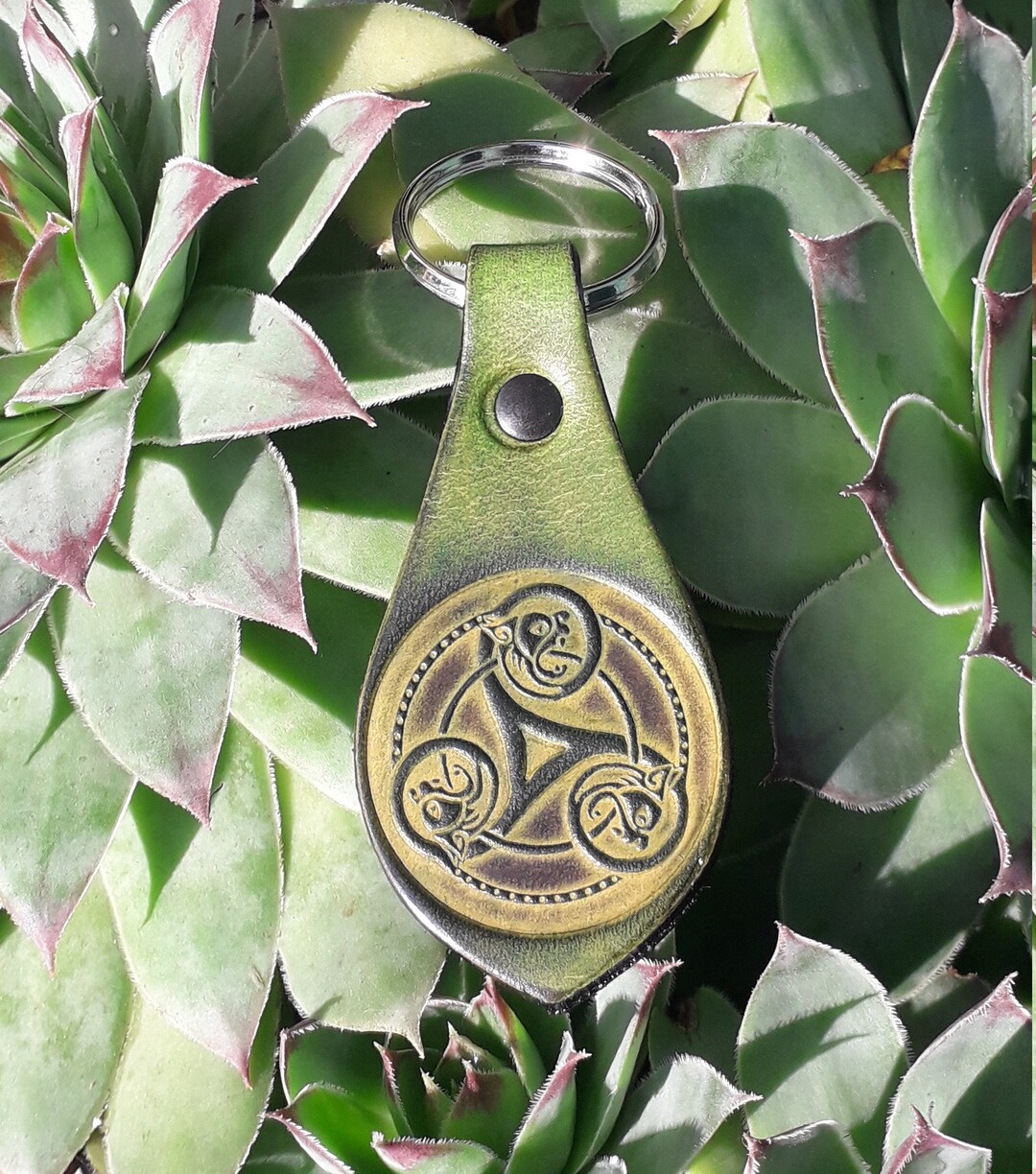 Leather Key Ring , Celtic Design Triskell 1 , 16 Colours Available - Etsy