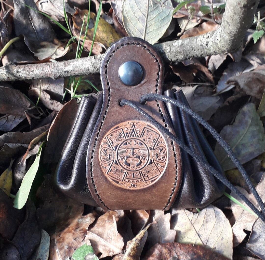 Leather Pouch, Aztec Design , Colour "marron Chêne "(16 Colour to ...
