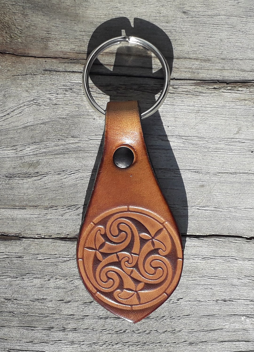 Leather Key Ring , Celtic Design Triskell 6 , 16 Colours Available ...