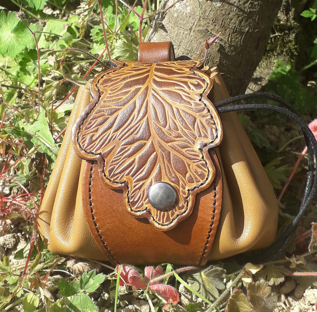 Leather Pouch , Oak Leaf Pattern , (16 Colors Available) - Etsy