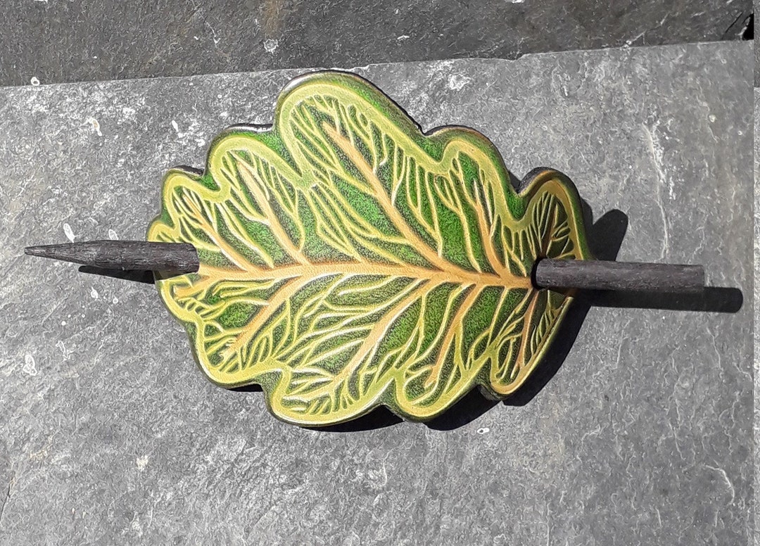 Leather Hair Barrette , Oak Leaf Pattern , Choose Your Color - Etsy