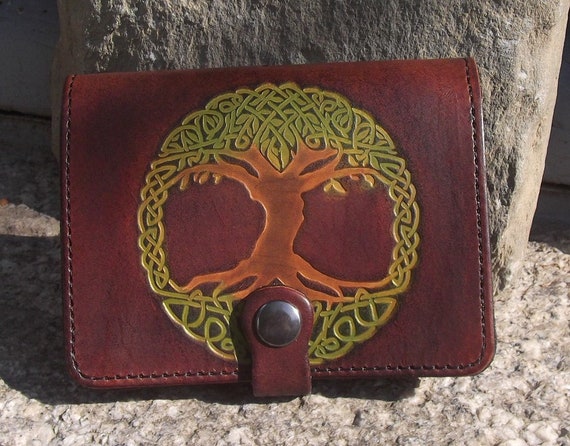 Leather wallet tree of life design chocolate | Etsy