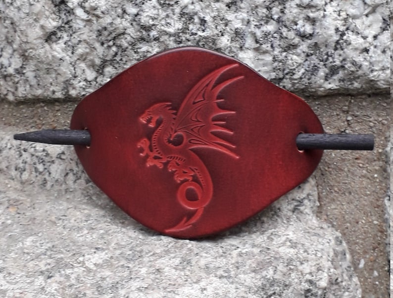 Leather Hair Barrette, Flying Dragon Design, Colour "bordeaux"(16 ...