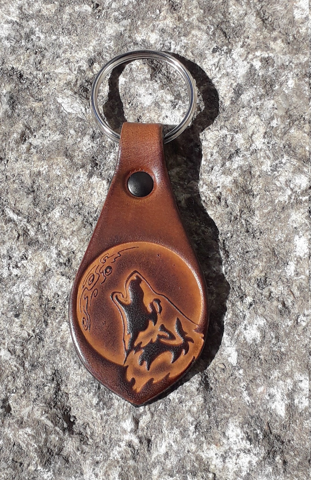 Leather Key Ring , Moon-wolf Design , Colour "caramel" (16 Colours ...
