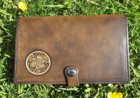 Leather Checkbook Cover Celtic Design triskell | Etsy