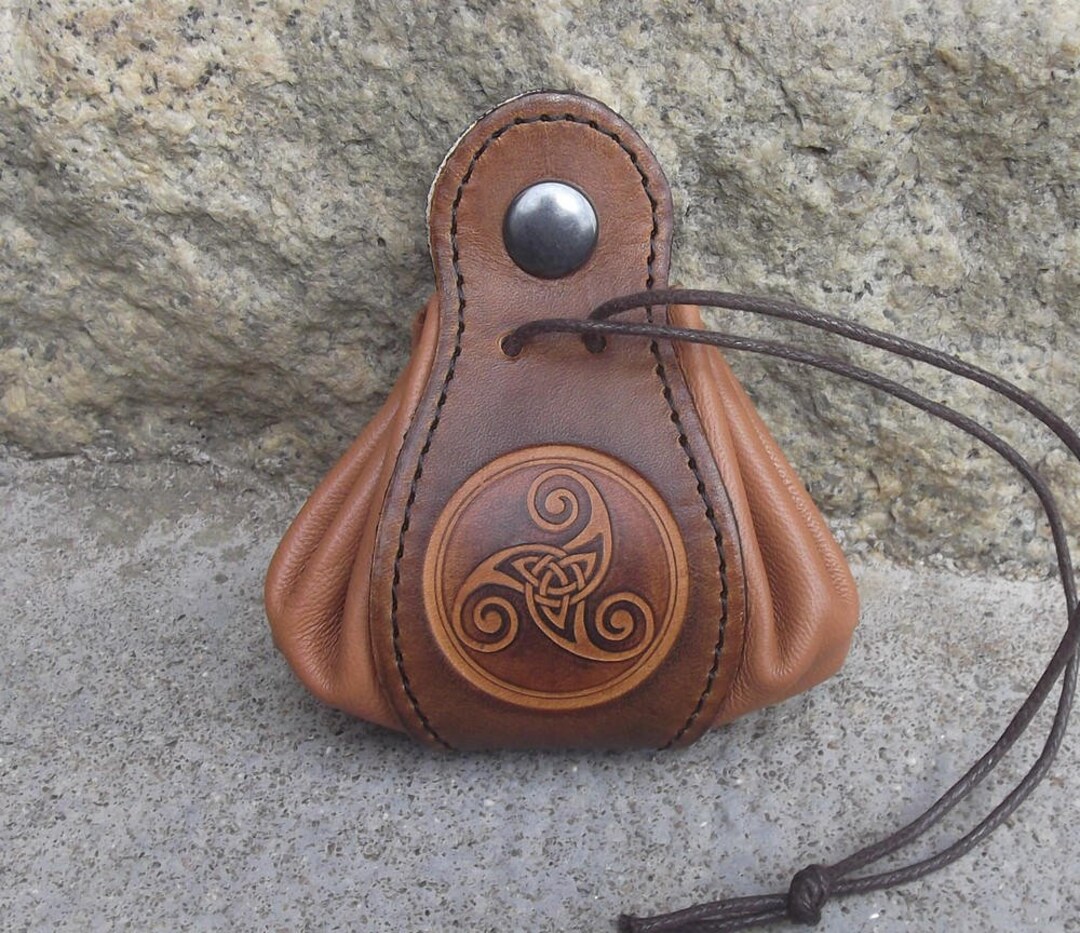 Leather Pouch , Triskell Number 3 Design, Many Colours to Choose , 2 ...
