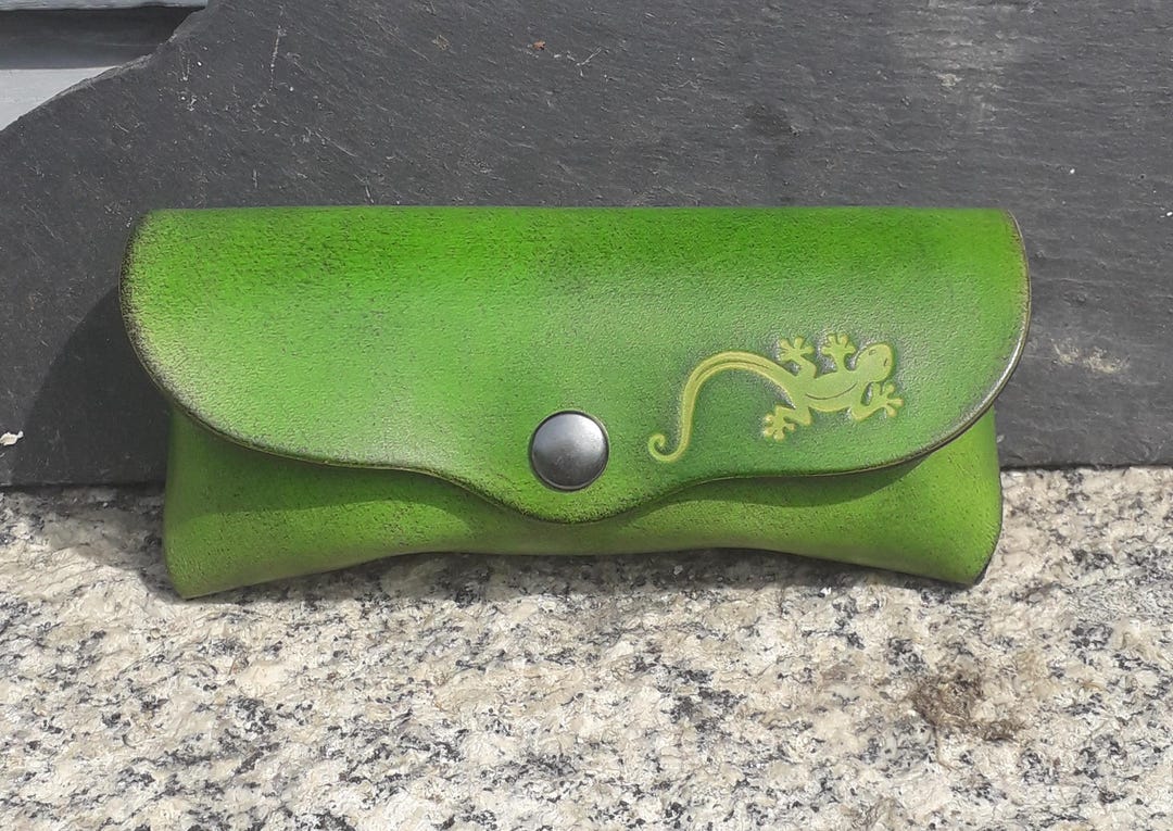 Leather Glasses Case With Closure, Gecko Pattern, Color of Your Choice ...