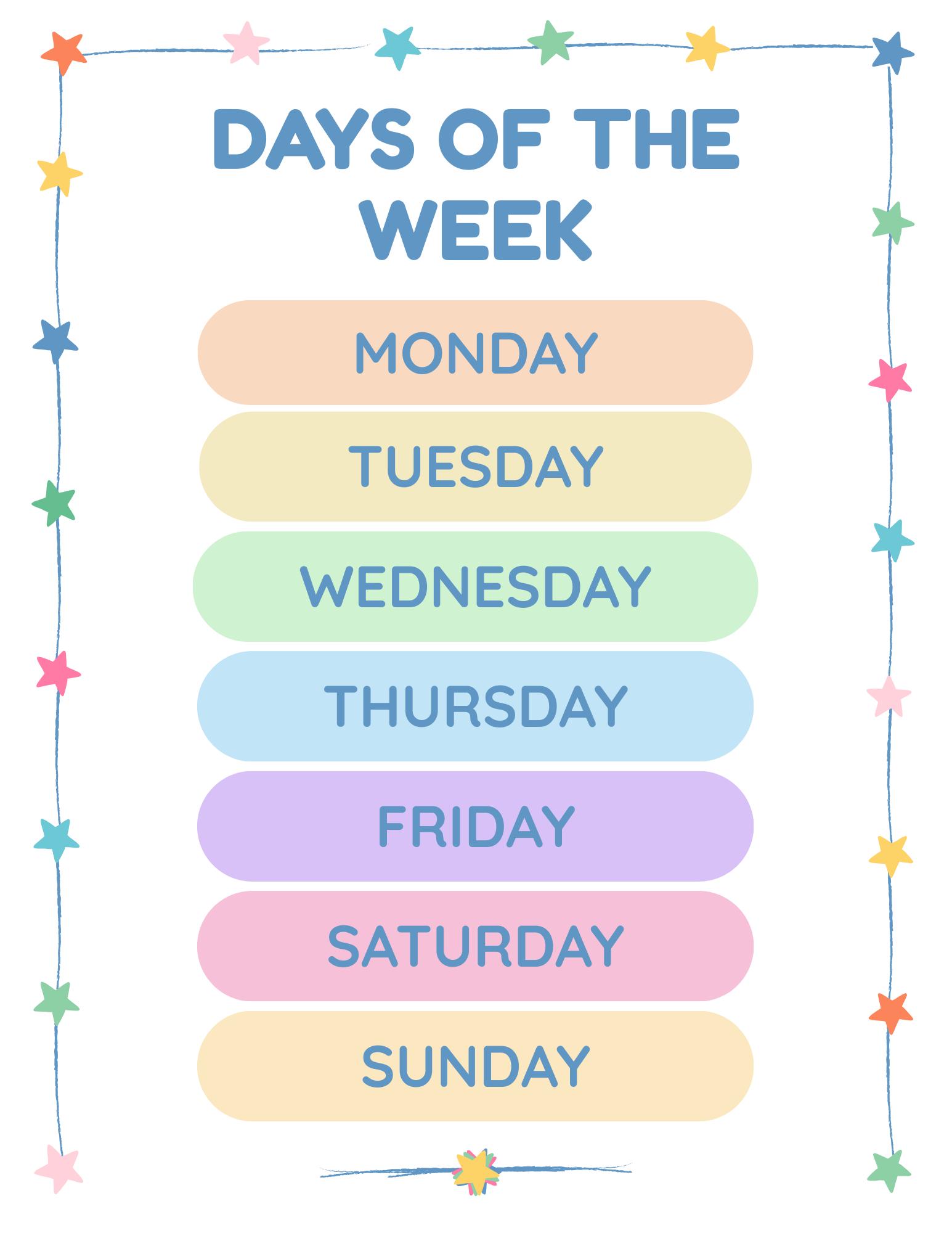 Days of the Week Poster Pack, Printable, Classroom Poster, Kindergarten ...