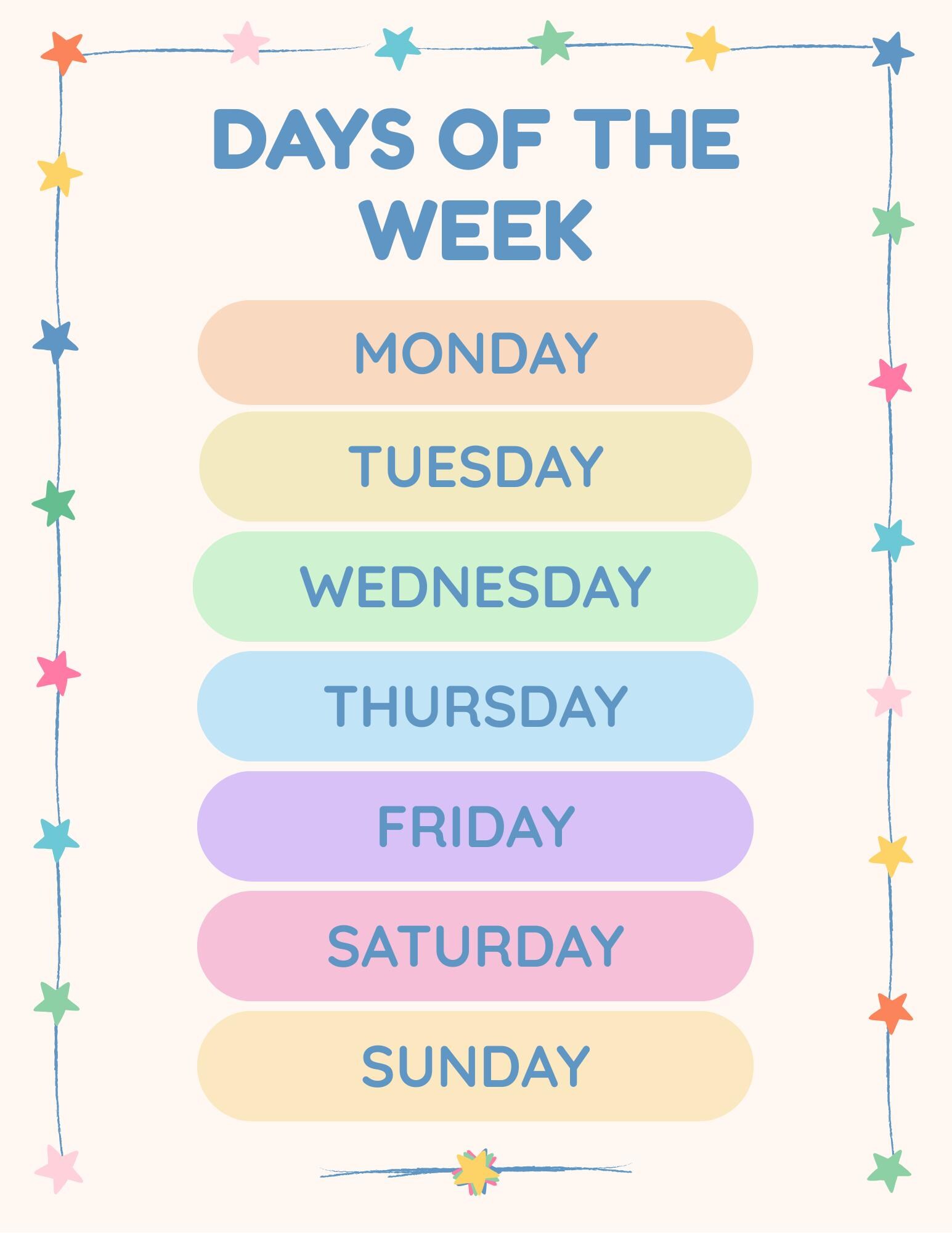Days of the Week Poster Pack, Printable, Classroom Poster, Kindergarten ...