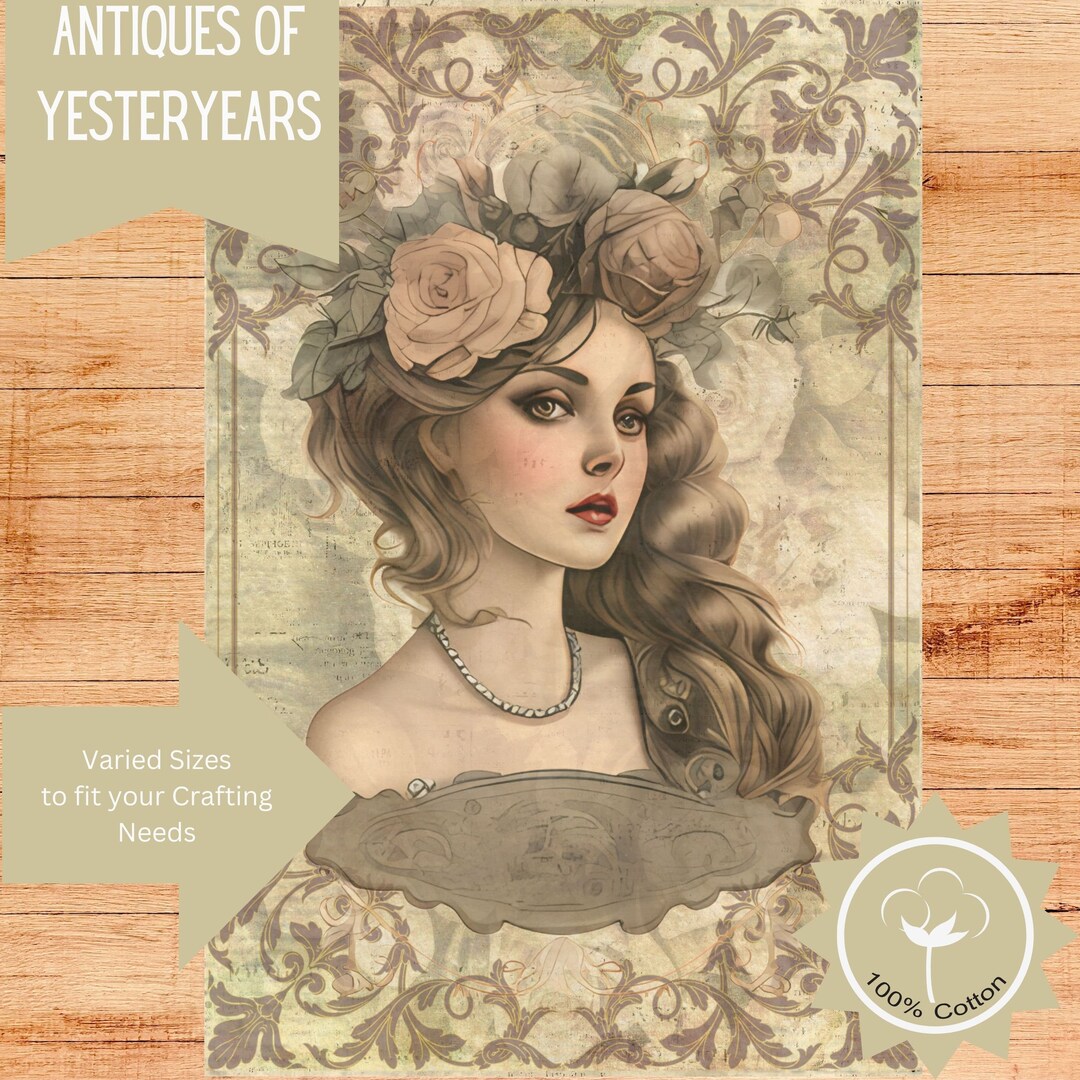 Victorian Lady Vintage Image on Fabric Panel Quilt Block DIY Quilting ...