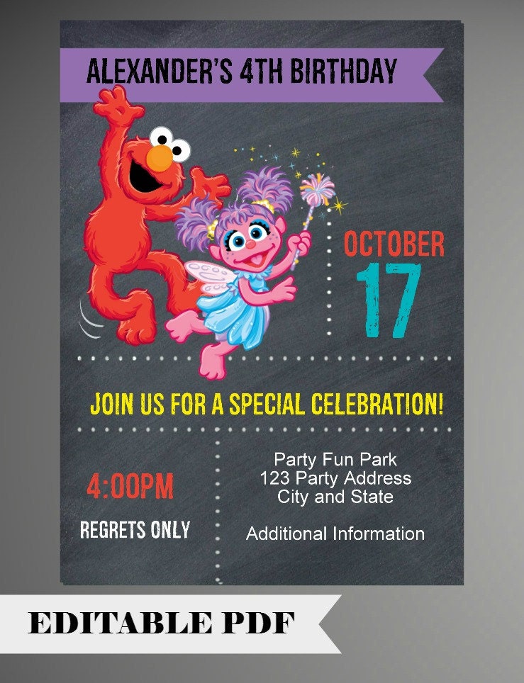 Editable Text Elmo Abby Cadabby Birthday Invitation Elmo Etsy