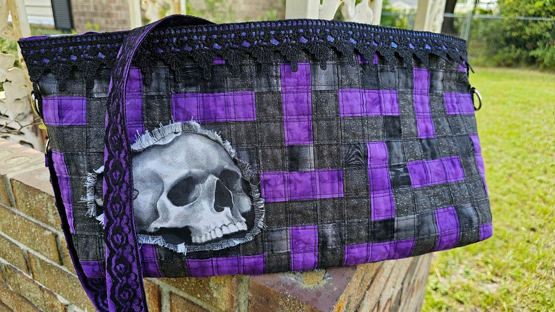 Purple & Black Skull Shoulder Bag Emo Goth Tote - Etsy