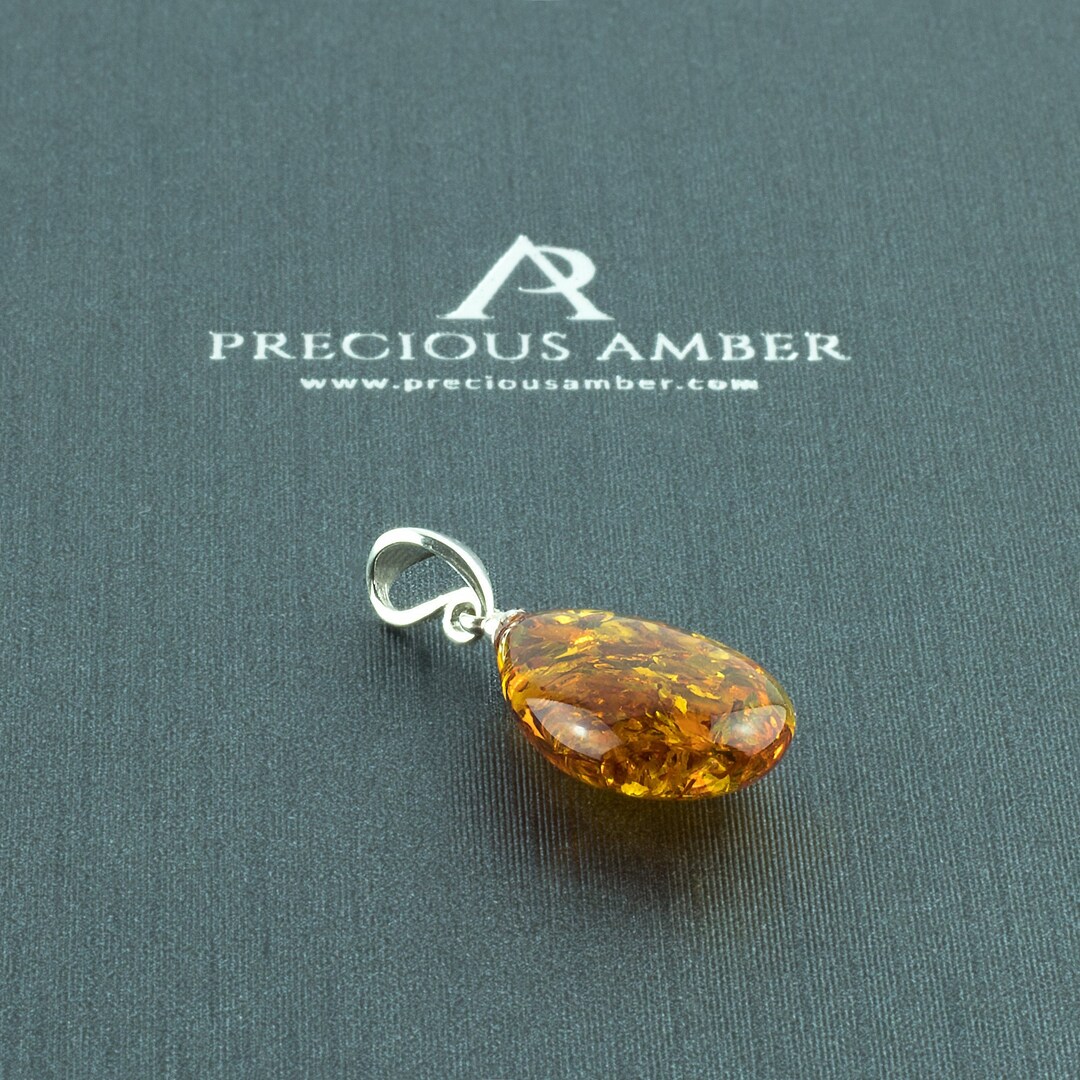Dainty Classic Tiny Drop Honey Amber Pendant Gift Amber Silver Gold ...