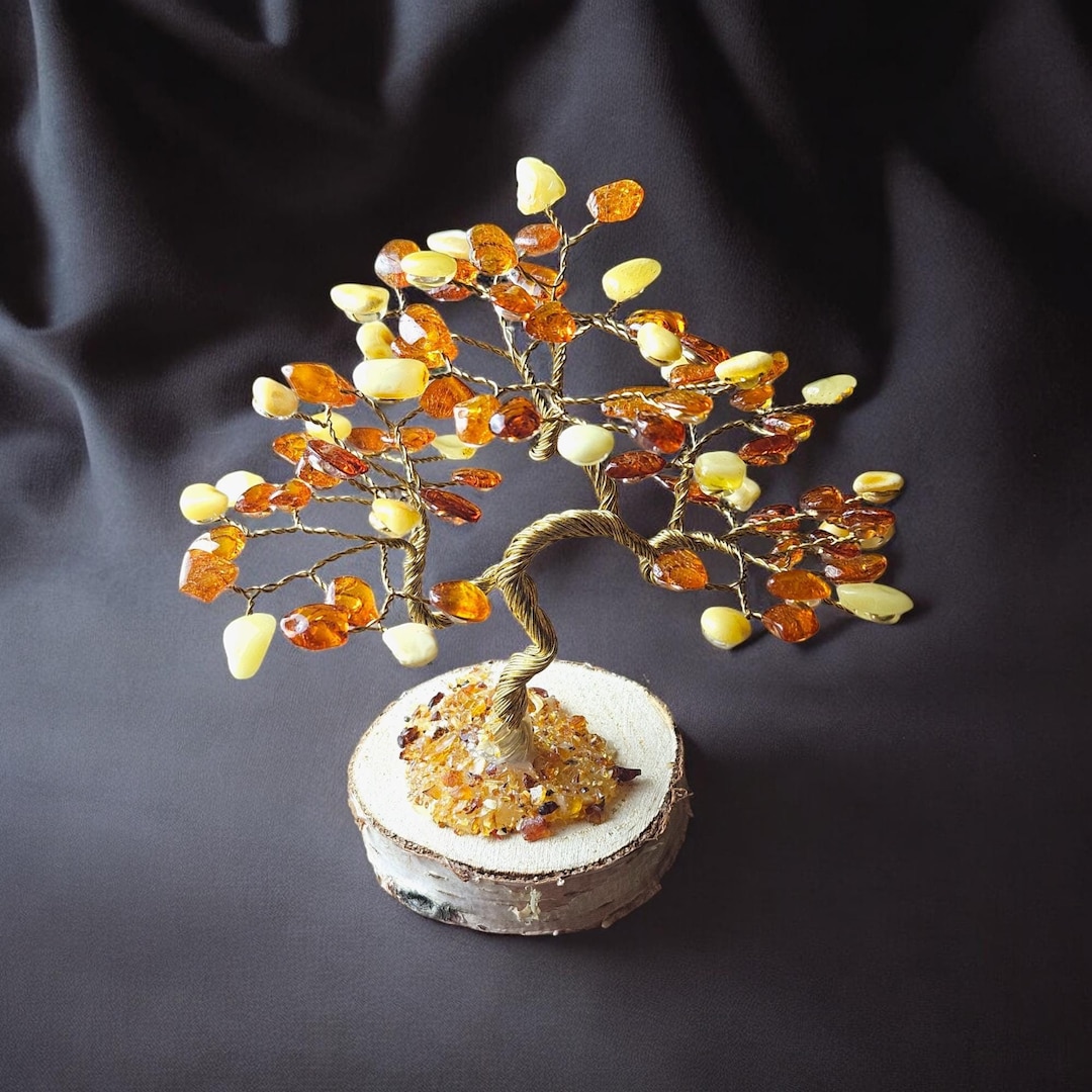Handmade Amber Bonsai Tree Gift, Large Baltic Amber Tree of Life Luck ...