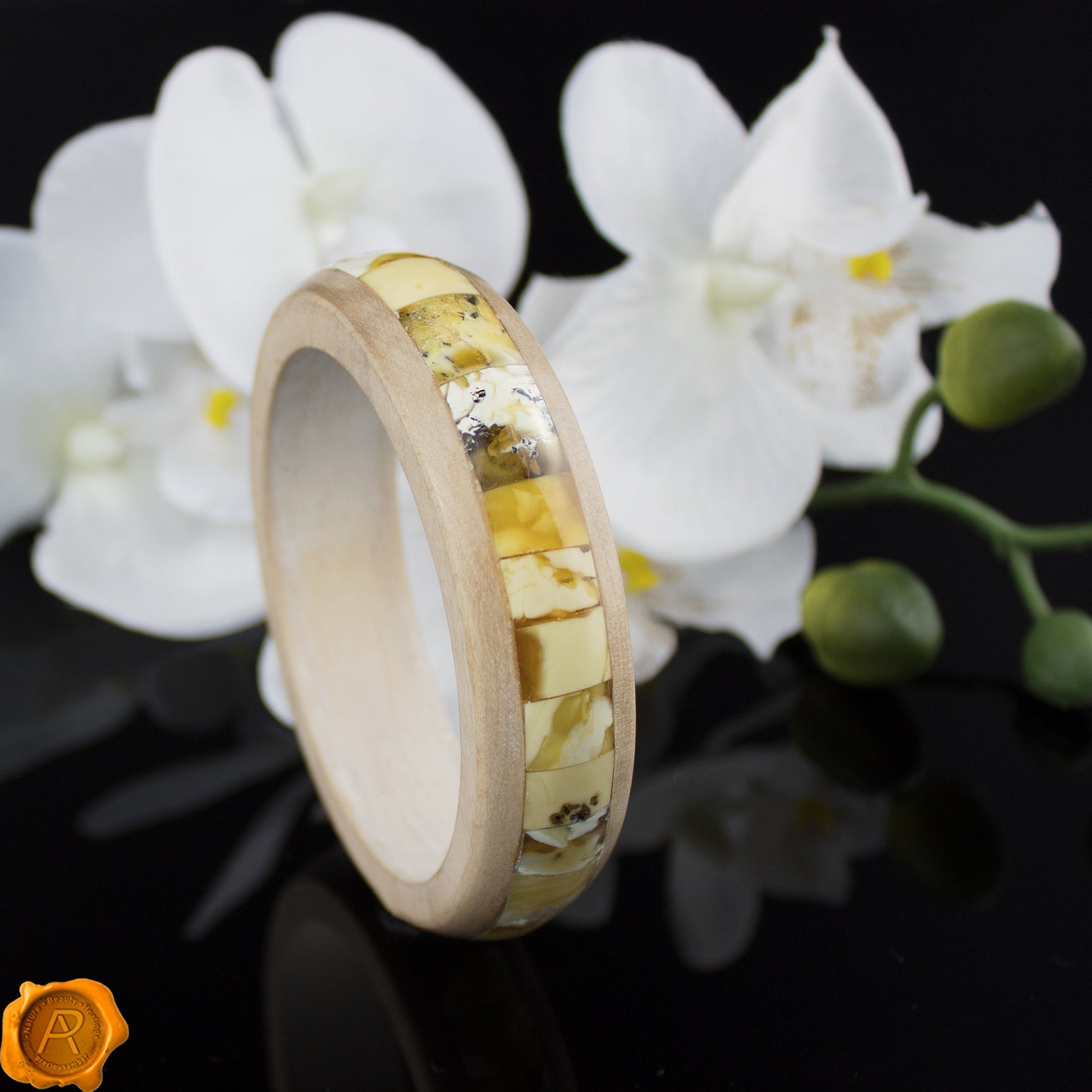 Amber Wood Bangle / Large White Marble Baltic Amber Bangle Bracelet ...