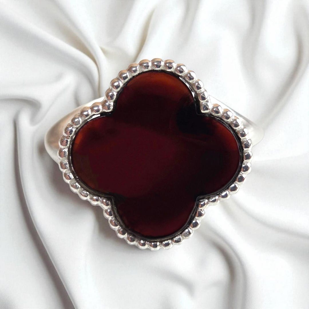 ADJUSTABLE Four Leaf Clover Celtic Large Cherry Baltic Amber Black ...