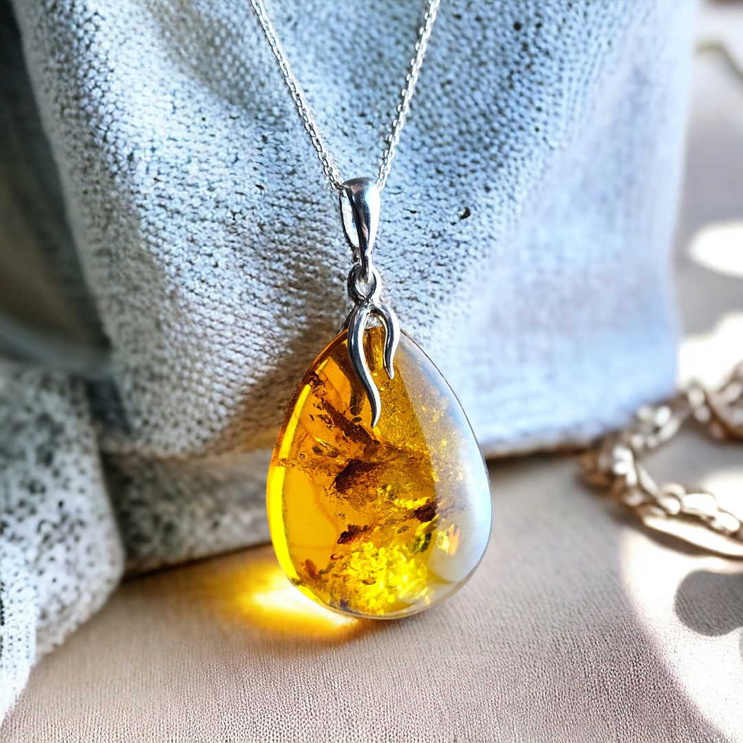 Natural Large Baltic Amber Drop Pendant Sterling Silver, Classic ...