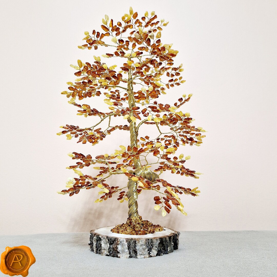 1008 LEAVES Handmade Amber Tree Gift Large White Baltic Amber Oak Tree ...