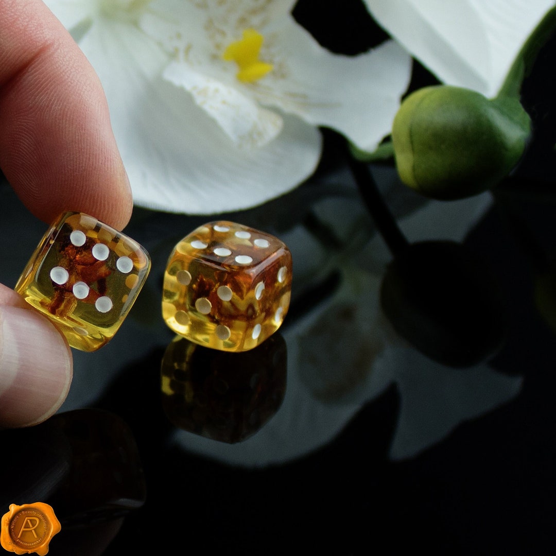 FREE GIFT BOX 14 X 14 Pair Amber Dice Set Handmade Baltic Amber Dice ...