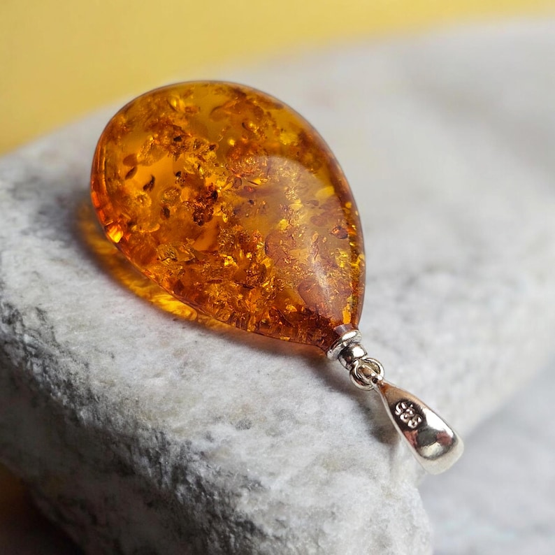 LARGE Natural Honey Baltic Amber Teardrop Pendant, Classic Drop Chunky ...