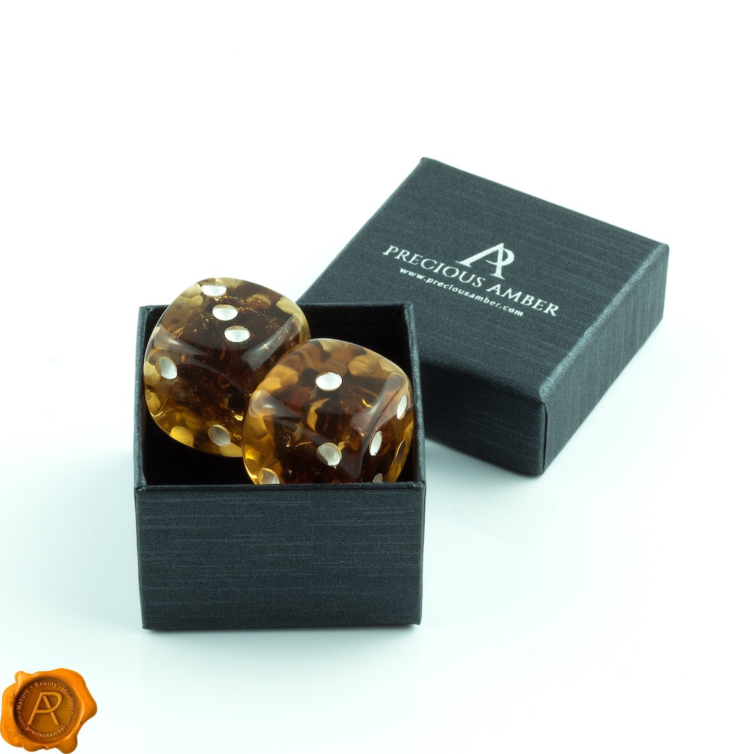 FREE GIFT BOX 20 X 20 Huge Pair Amber Dice Cube Handmade Baltic Amber ...