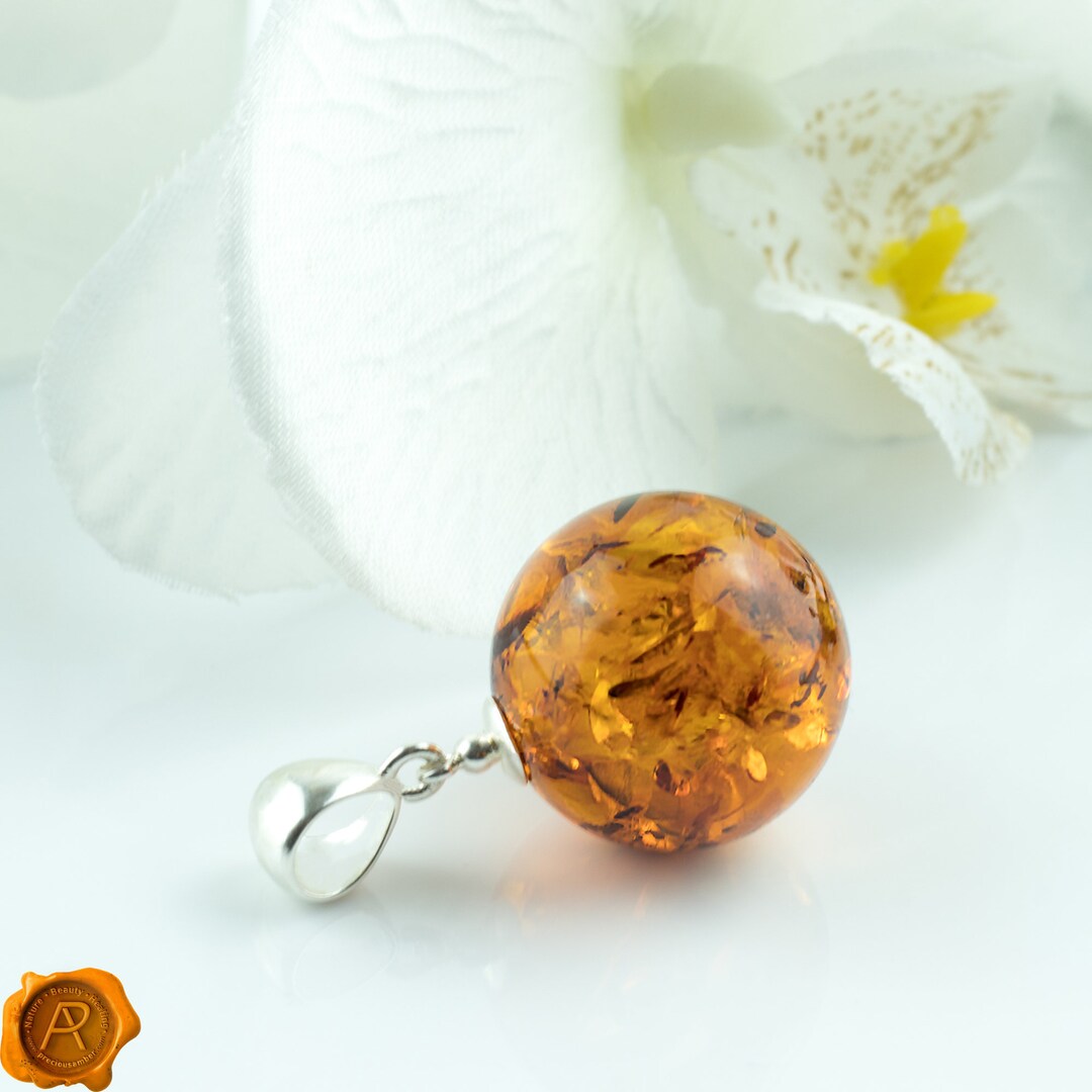 Large Natural Baltic Amber Silver Pendant Gift, Big Teardrop Round Drop ...