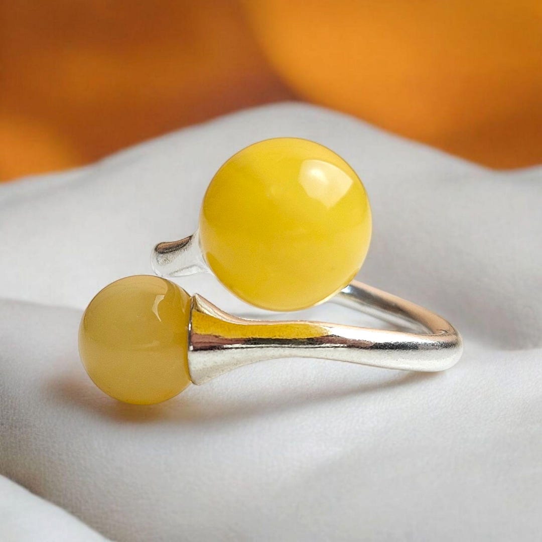 ADJUSTABLE Wrap Around Rings Dainty Baltic Amber Natural Yellow Stone ...