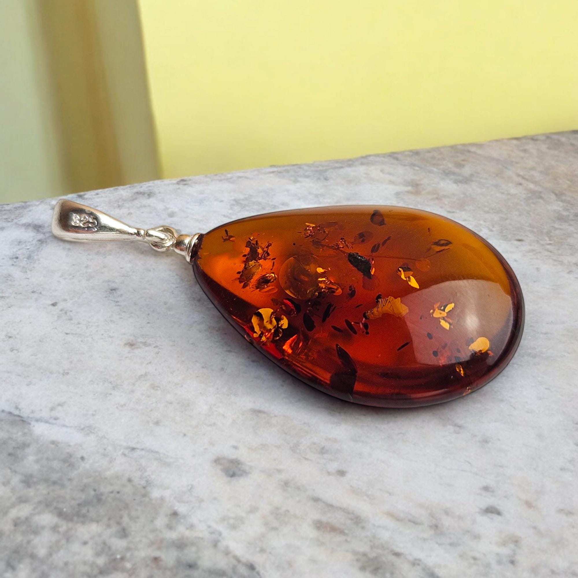 LARGE Natural Honey Baltic Amber Teardrop Pendant, Classic Drop Chunky ...
