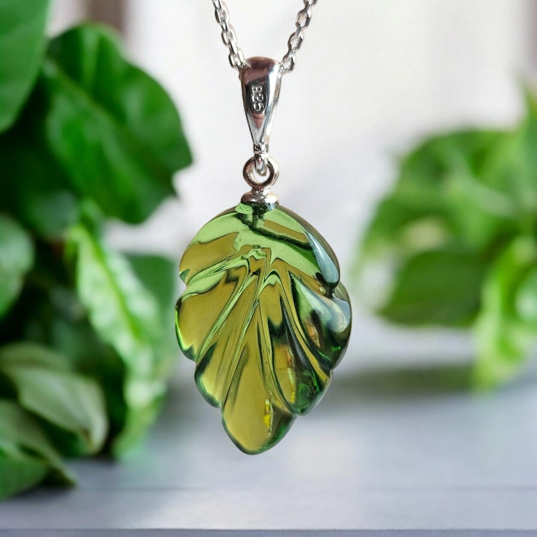 Green Caribbean Natural Amber Silver Teardrop Pendant Leaf Charm, Small ...