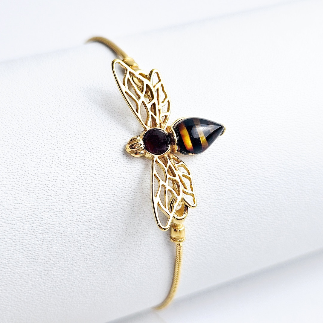 Baltic Amber Bee Gold Gemstone Tie Bracelet Gift, Sterling Silver Amber ...