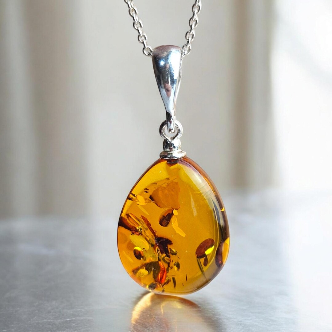 Natural Amber Gemstone Tiny Drop Honey Amber Pendant, Classic Dainty ...
