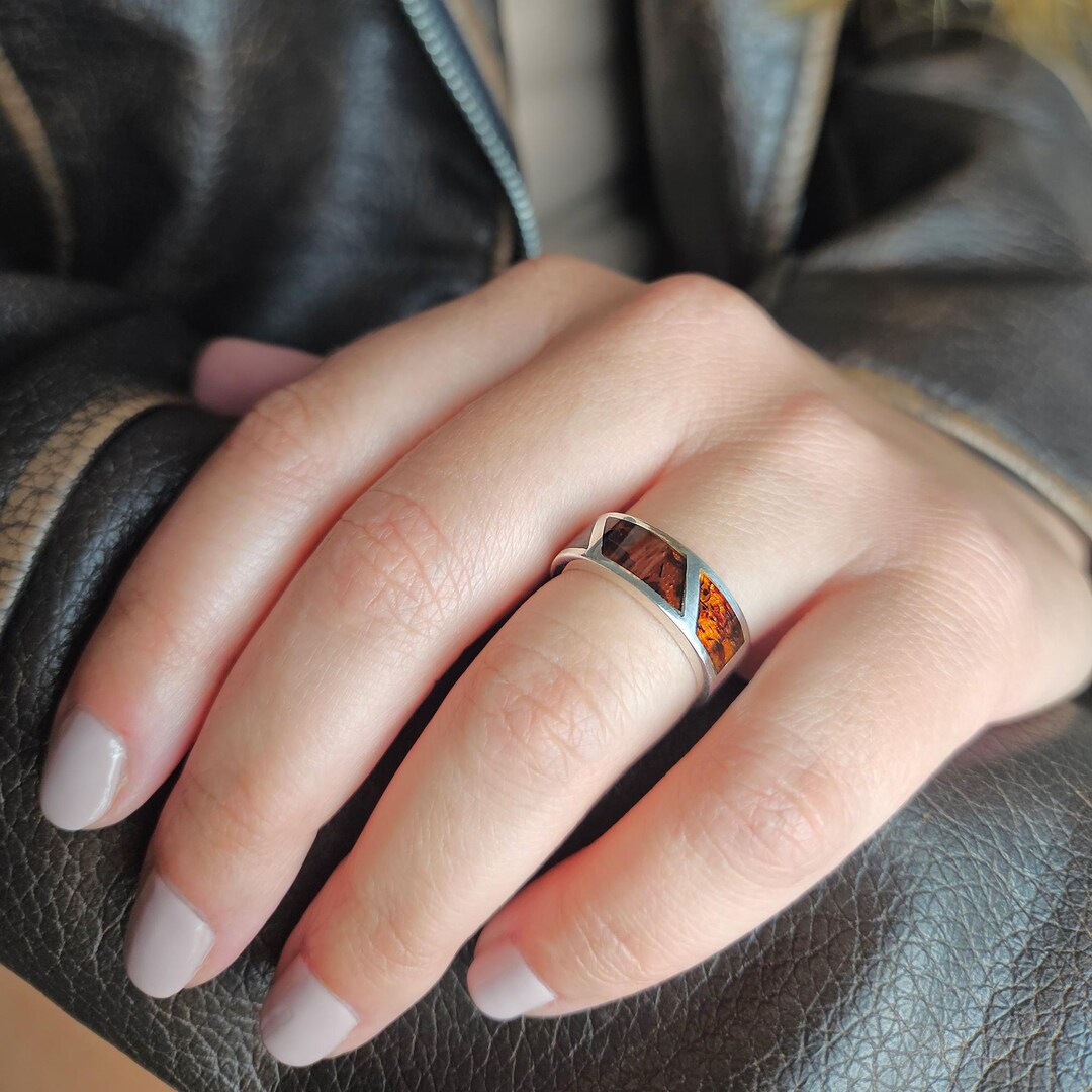 Large Sterling Silver Baltic Amber Gemstone Ring for Men Women Father ...