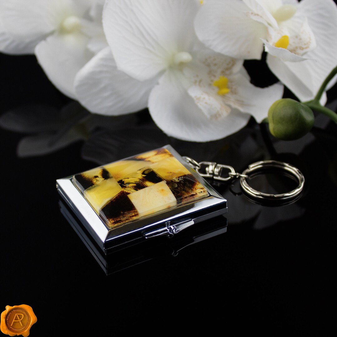 Gemstone Amber Keychain Gifts With Mirror and Picture, Mosaic Baltic ...