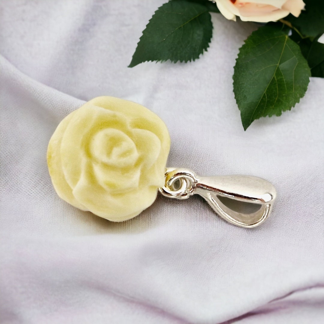 Baltic Amber Teardrop Rose Gift Flower Pendant Necklace Women, Carved ...