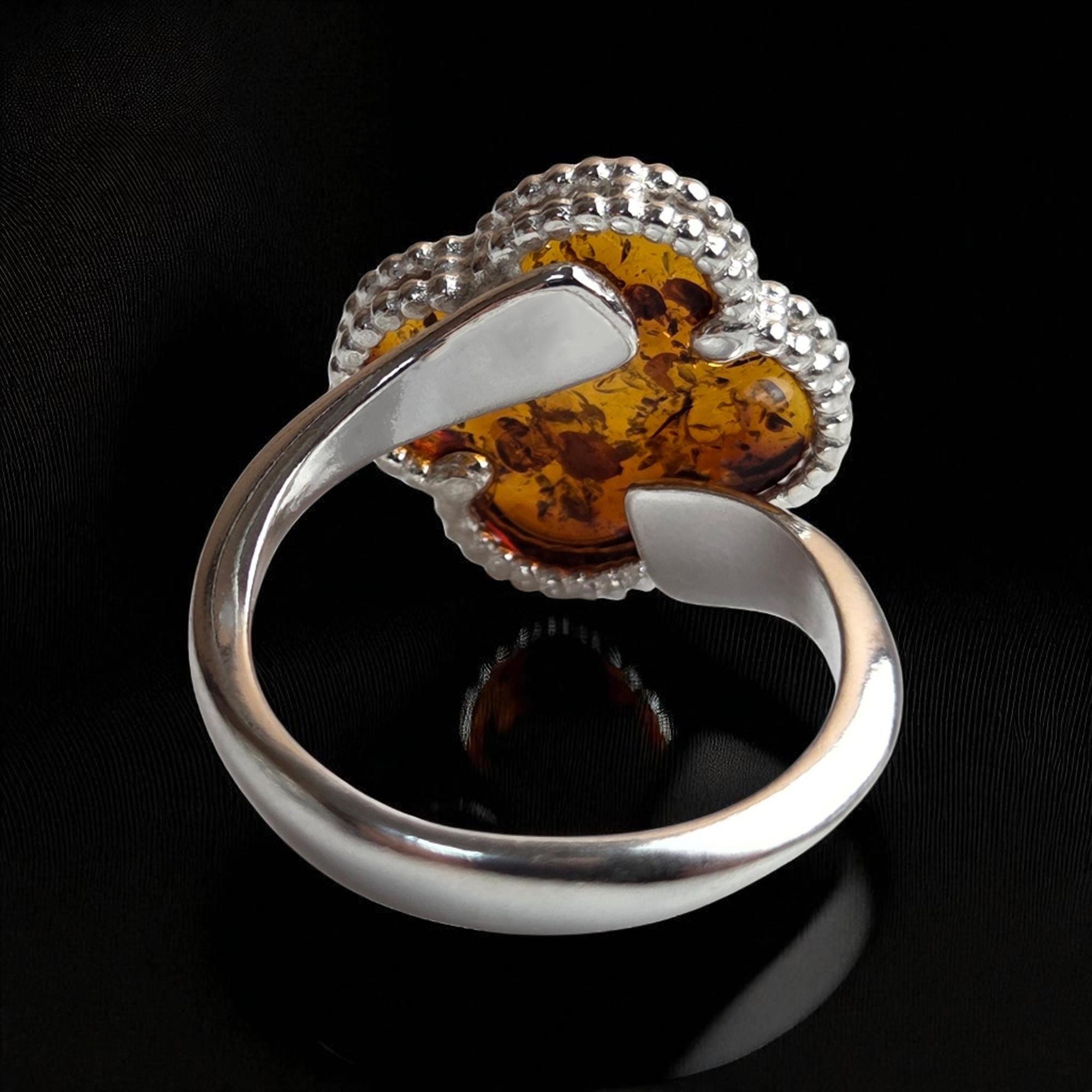ADJUSTABLE Four Leaf Clover Celtic Large Honey Baltic Amber Gemstone ...