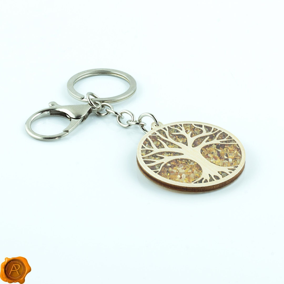 Tree of Life Gift | Unisex Amber Gift | Wooden Keychain | Large ...