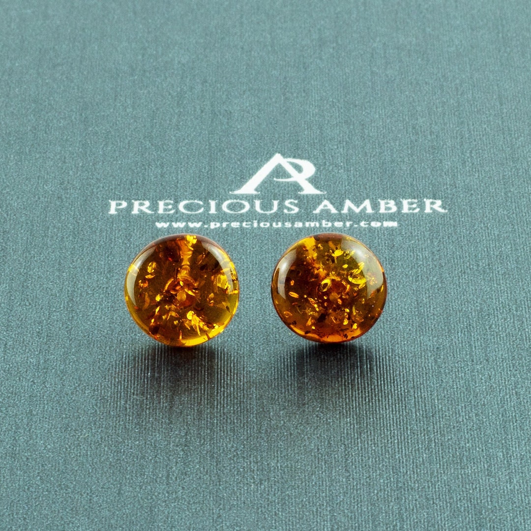 Classic Stud Natural Honey Baltic Amber Silver Gemstone Earrings Women ...