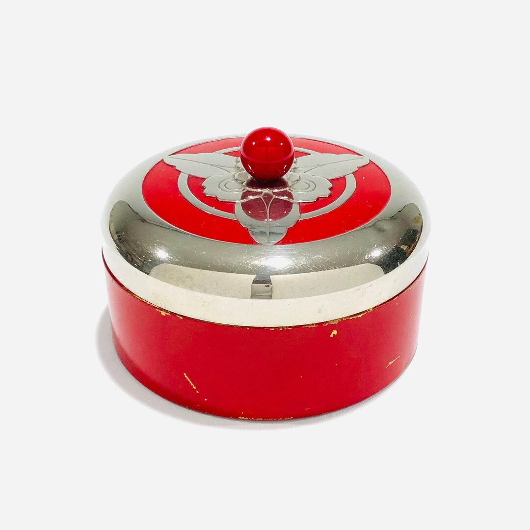 Chase Metalworks Art Deco Chrome & Red Round Powder Box, Vintage Art ...