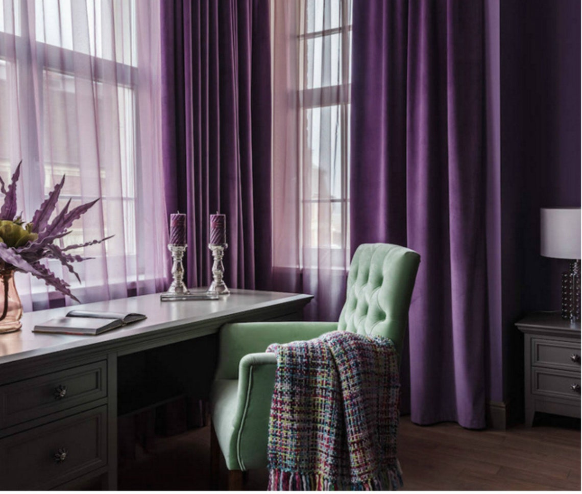 Pair of Purple Velvet Curtains, Bedroom Velvet Curtains, Living Room ...
