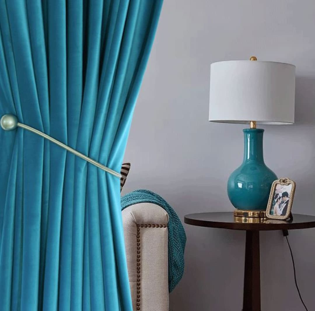 Pair of Royal Blue Velvet Curtains, Bedroom Velvet Curtains, Living ...