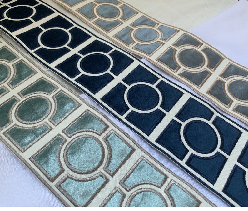 Embossed Velvet Fabric Trim 3.7" 9.5cm Wide, Square Ring Circle ...