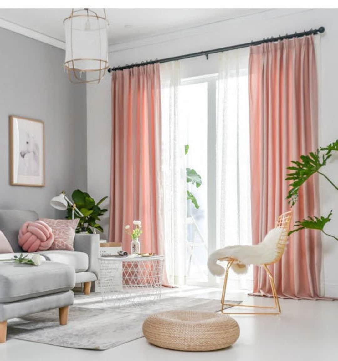 Pair of Ballet Pink Curtains, Linen Blend Pink Drapery, Custom Curtains ...