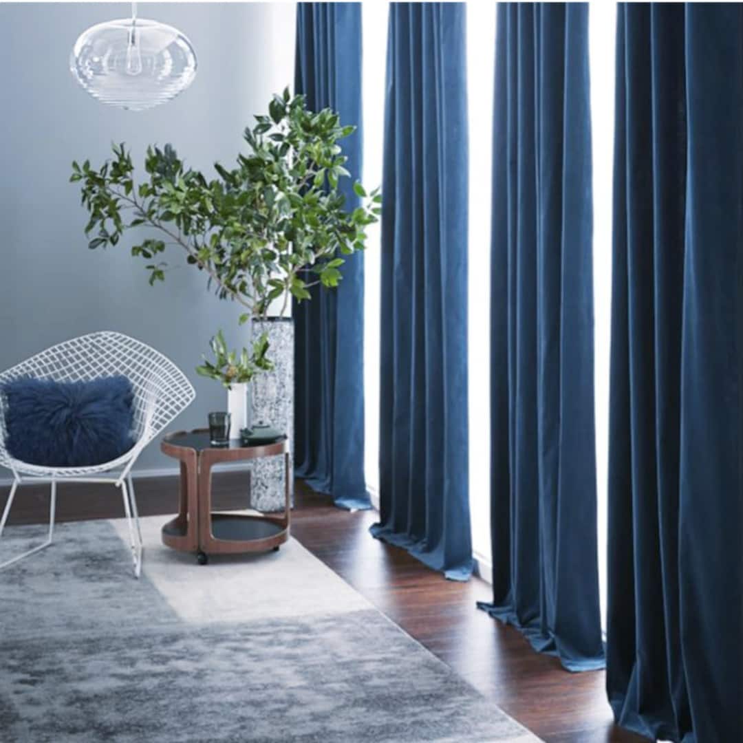 Pair of Navy Blue Velvet Curtains, Bedroom Velvet Curtains, Living Room ...