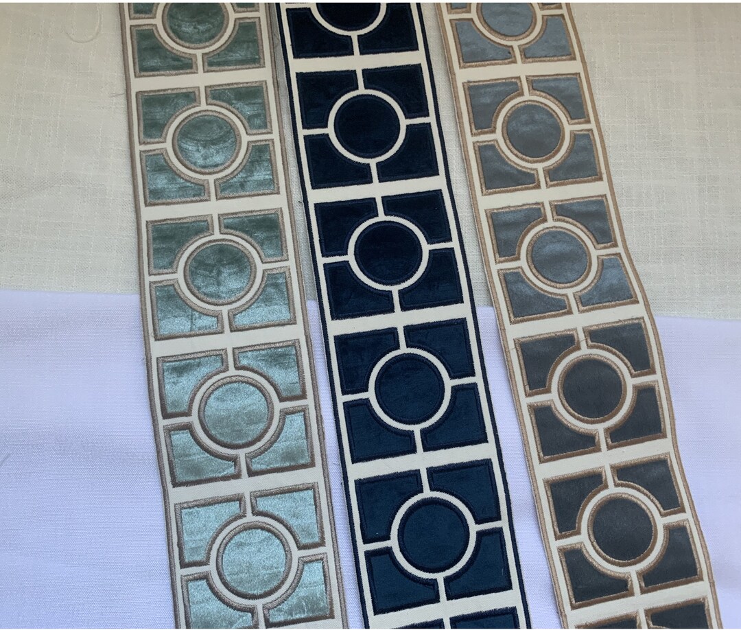 Embossed Velvet Fabric Trim 3.7" 9.5cm Wide, Square Ring Circle ...