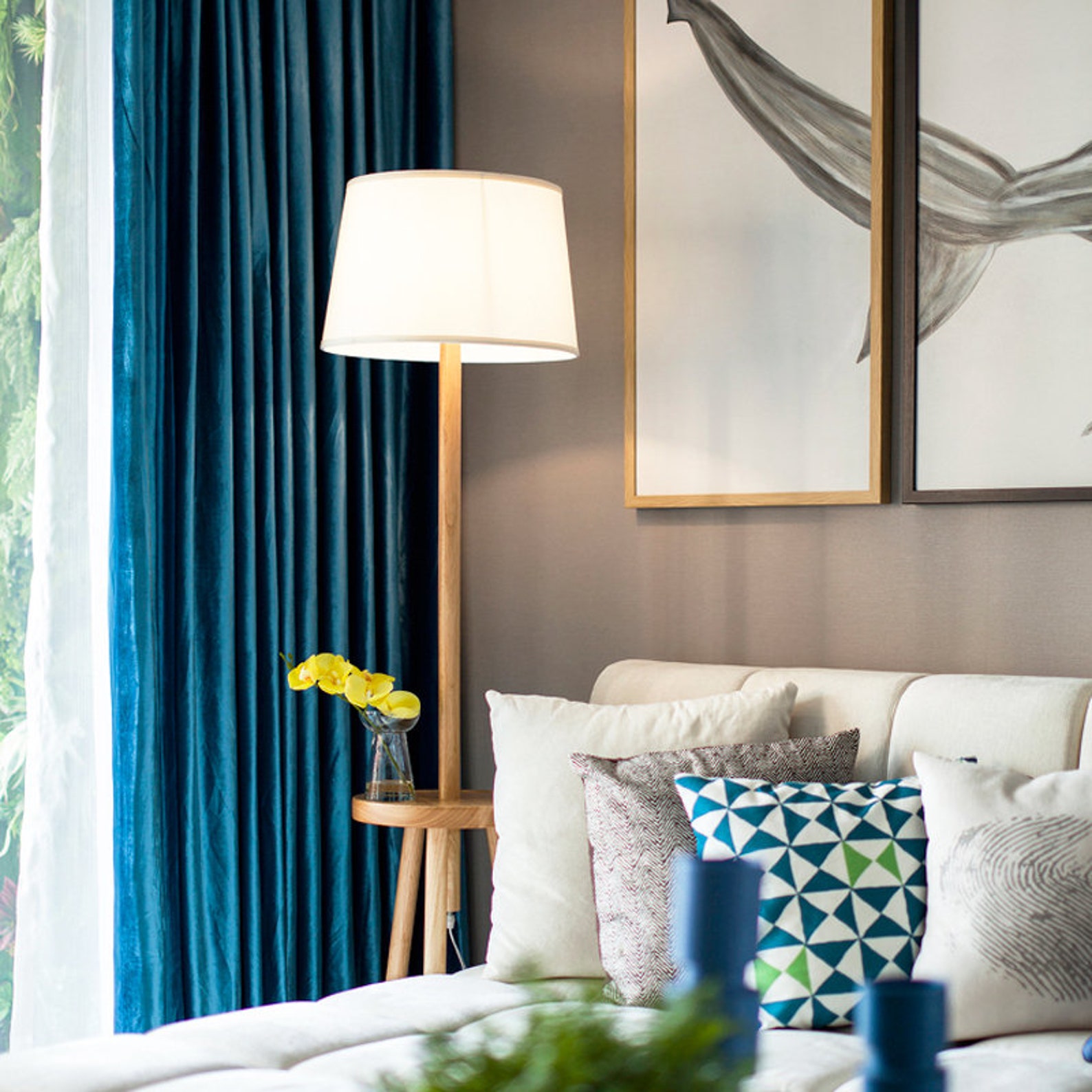 Pair of Royal Blue Velvet Curtains, Bedroom Velvet Curtains, Living ...